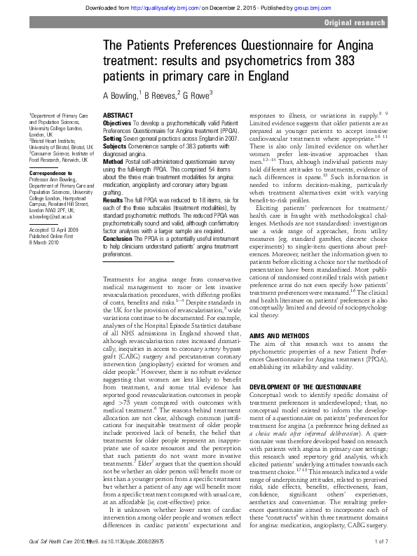 (PDF) The patients preferences Questionnaire for Angina treatment ...