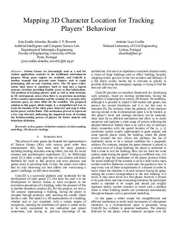(PDF) Mapping 3D character location for tracking players' behaviour