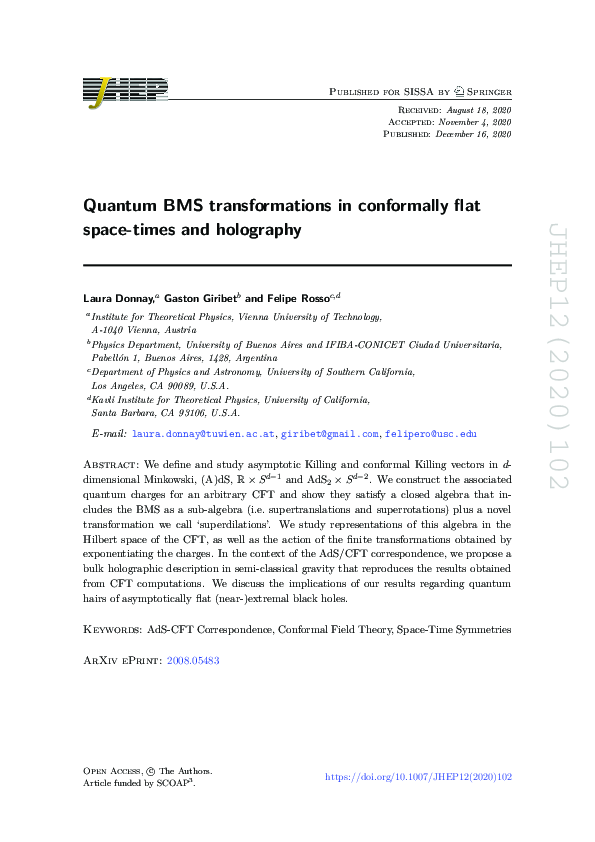 (PDF) Quantum BMS transformations in conformally flat space-times and ...