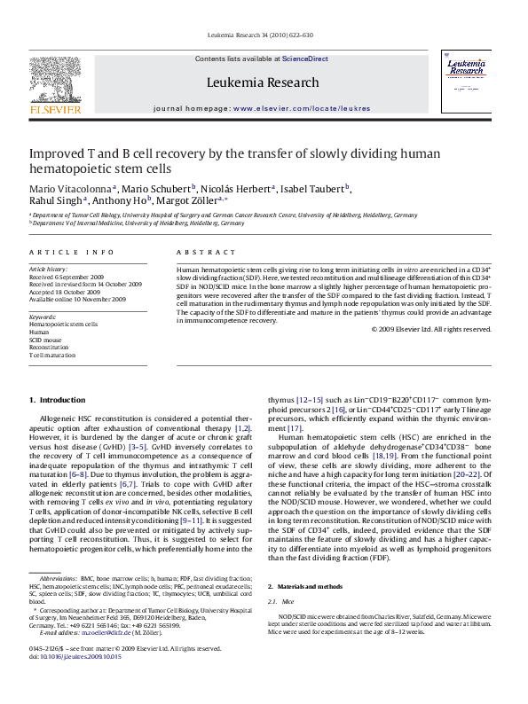 (PDF) Improved T and B cell recovery by the transfer of slowly dividing ...