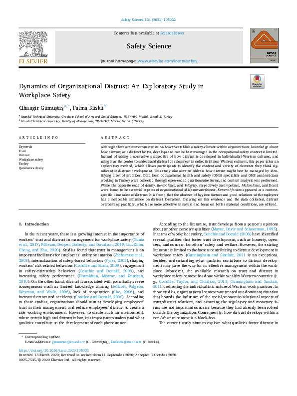 (PDF) Dynamics of Organizational Distrust: An Exploratory Study in ...