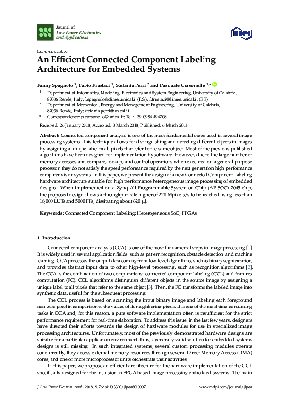 Pdf An Efficient Connected Component Labeling Architecture For Embedded Systems