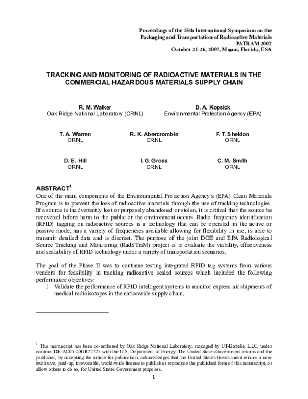 (PDF) Tracking and Monitoring of Radioactive Materials in the ...
