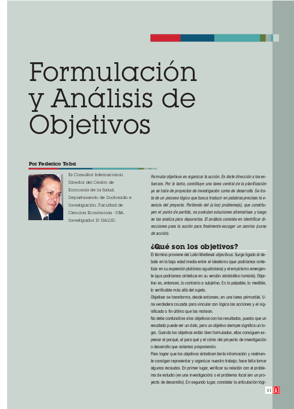 (PDF) Formulación y análisis de objetivos
