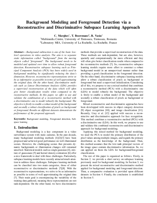 Pdf Background Modeling And Foreground Detection For Video Surveillance
