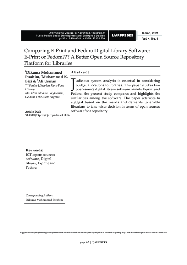 (PDF) Comparing E-Print and Fedora Digital Library Software: E-Print or Fedora??? A Better Open ...