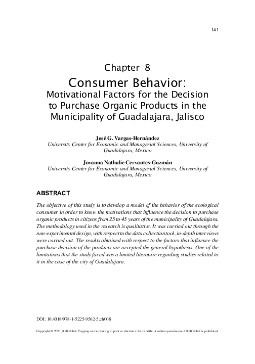 (PDF) Chapter 8 Consumer Behavior: Motivational Factors for the Decision to Purchase Organic ...
