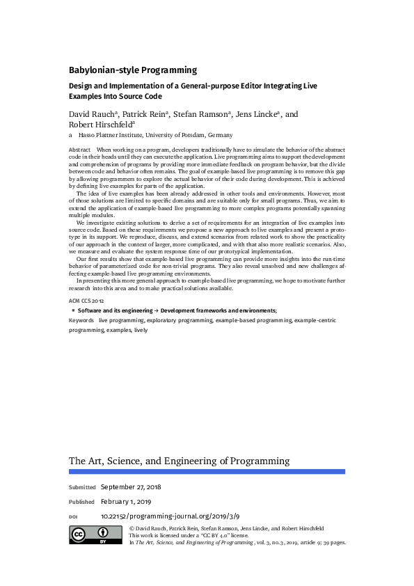 (PDF) Babylonian-style Programming: Design and Implementation of an ...