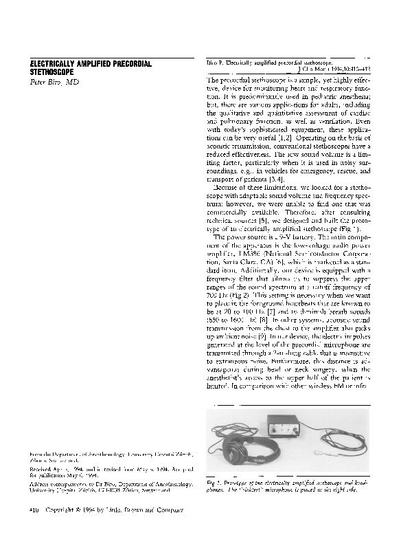 (PDF) Electrically amplified precordial stethoscope