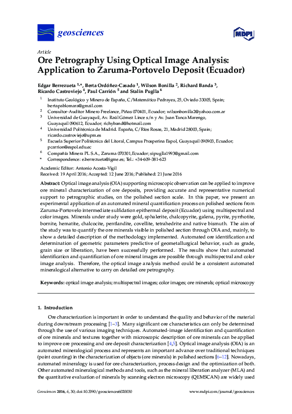 (PDF) Ore Petrography Using Optical Image Analysis: Application to ...