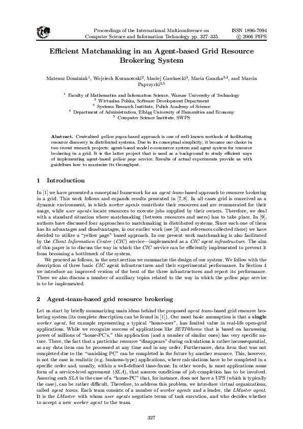 (PDF) Efficient matchmaking in an agent-based grid resource brokering system