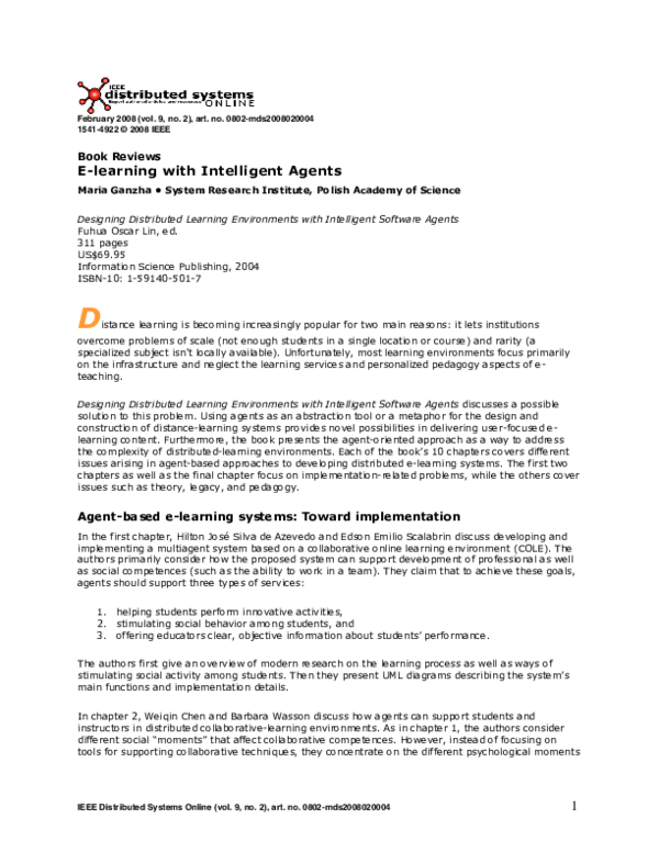 (PDF) Book Review: E-learning with Intelligent Agents [review of "Designing Distributed Learning ...