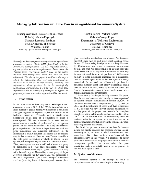 (PDF) Managing Information and Time Flow in an Agent-Based E-Commerce System