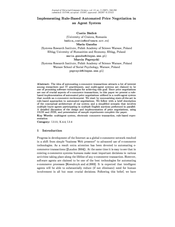 (PDF) Implementing Rule-Based Automated Price Negotiation in an Agent System