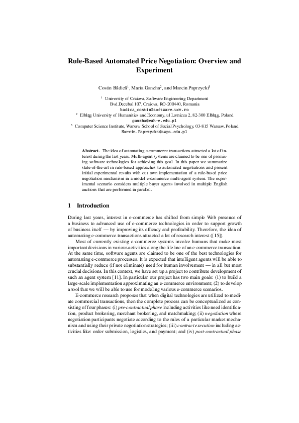 (PDF) Rule-Based Automated Price Negotiation: an Overview and an Experiment