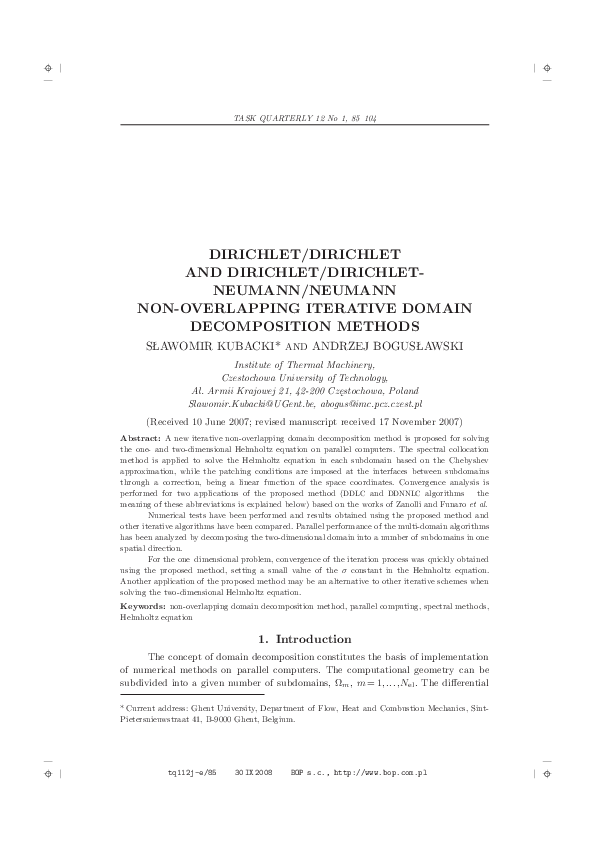 (PDF) Dirichlet/Dirichlet and Dirichlet/Dirichlet- Neumann/Neumann Non-Overlapping Iterative ...