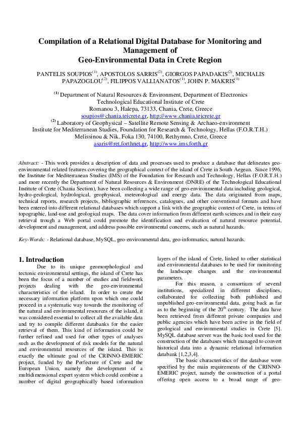 (PDF) Compilation of a relational digital database for monitoring and ...