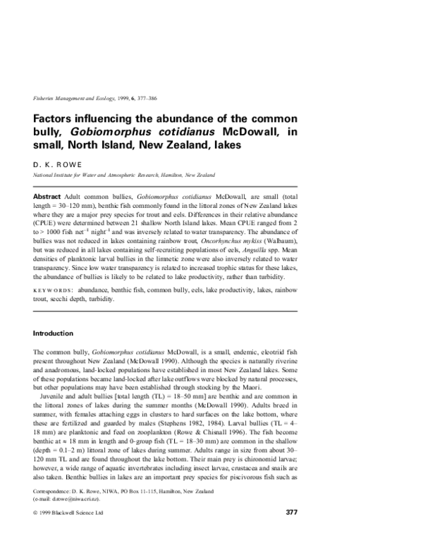 (PDF) Factors influencing the abundance of the common bully ...