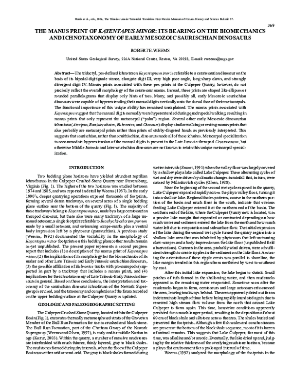 (PDF) The manus print of Kayentapus minor: its bearing on the ...