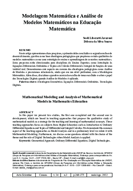 (PDF) Modelagem Matemática e Análise de Modelos Matemáticos na Educação ...
