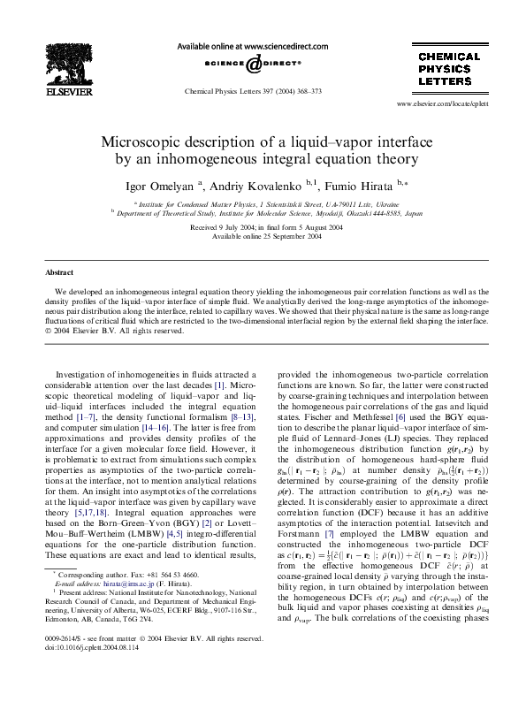 (PDF) Microscopic description of a liquid–vapor interface by an ...