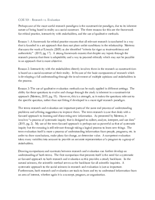 (DOC) Research vs. Evaluation