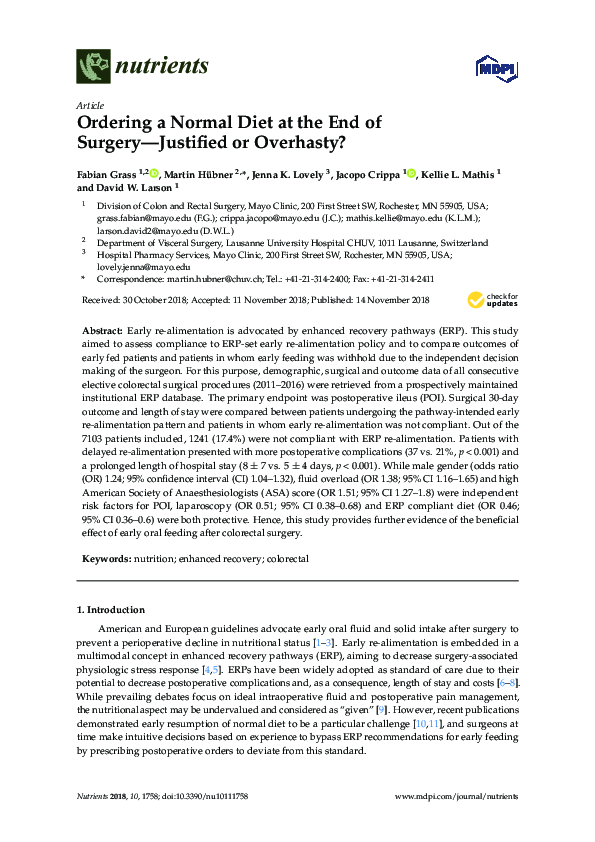 (PDF) Ordering a Normal Diet at the End of Surgery—Justified or ...