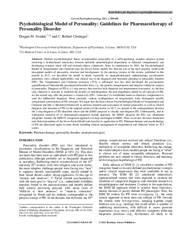 (PDF) Psychobiological Model of Personality: Guidelines for ...