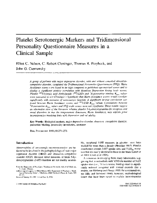 (PDF) Platelet serotonergic markers and tridimensional personality ...