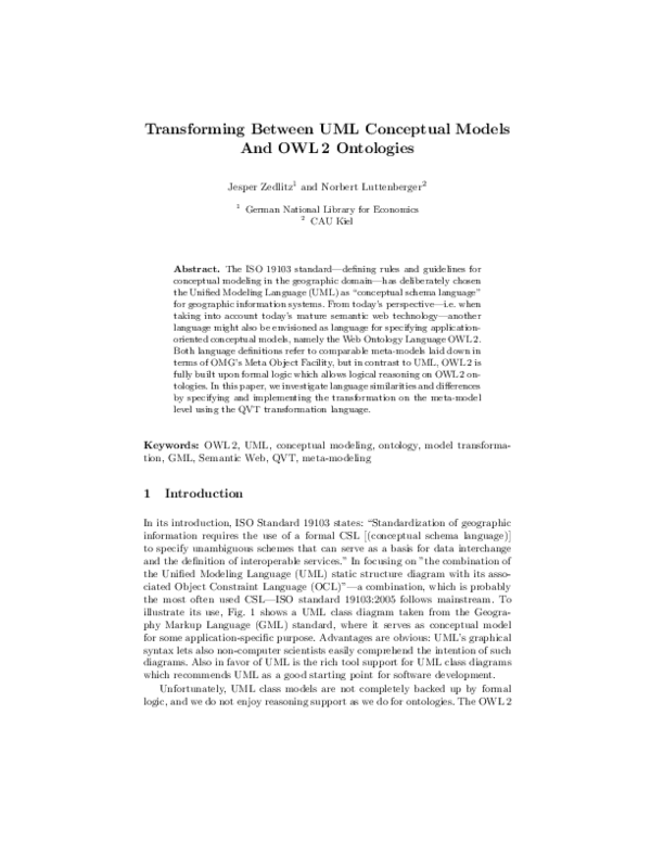 (PDF) Transforming Between UML Conceptual Models And OWL 2 Ontologies