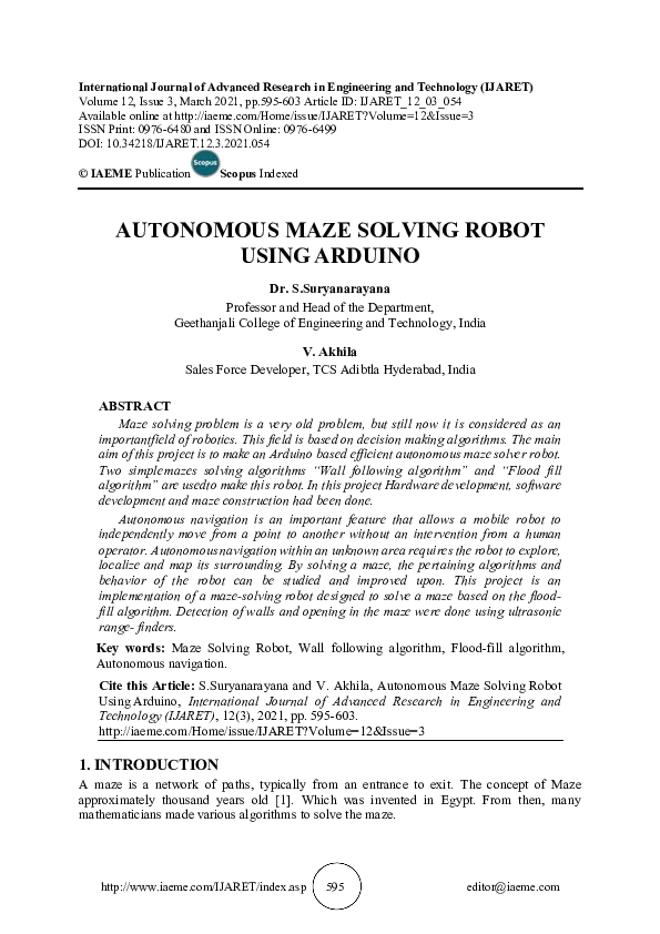 Pdf Autonomous Maze Solving Robot Using Arduino