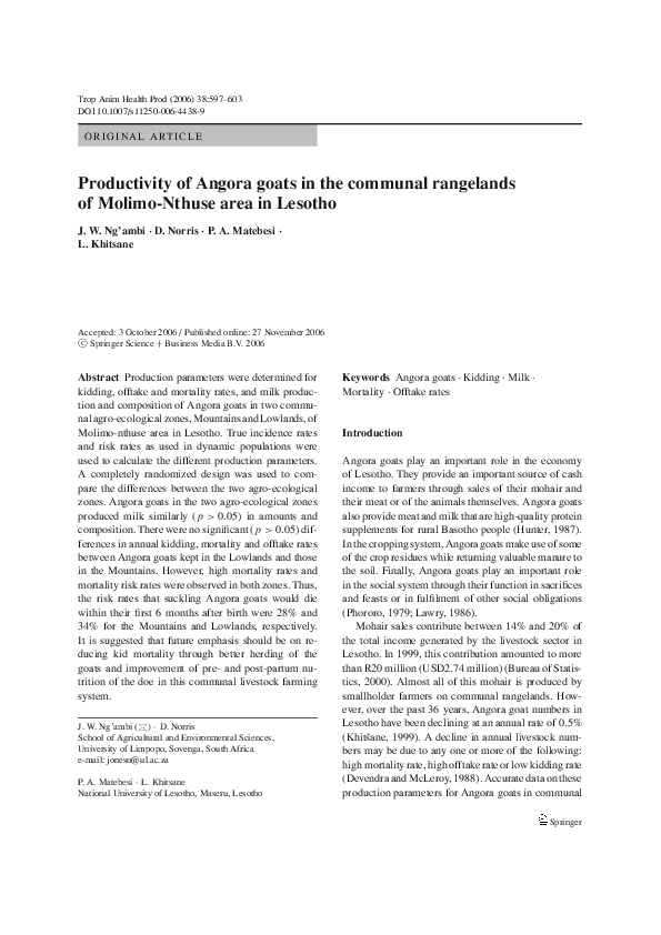 (PDF) Productivity of Angora goats in the communal rangelands of Molimo ...
