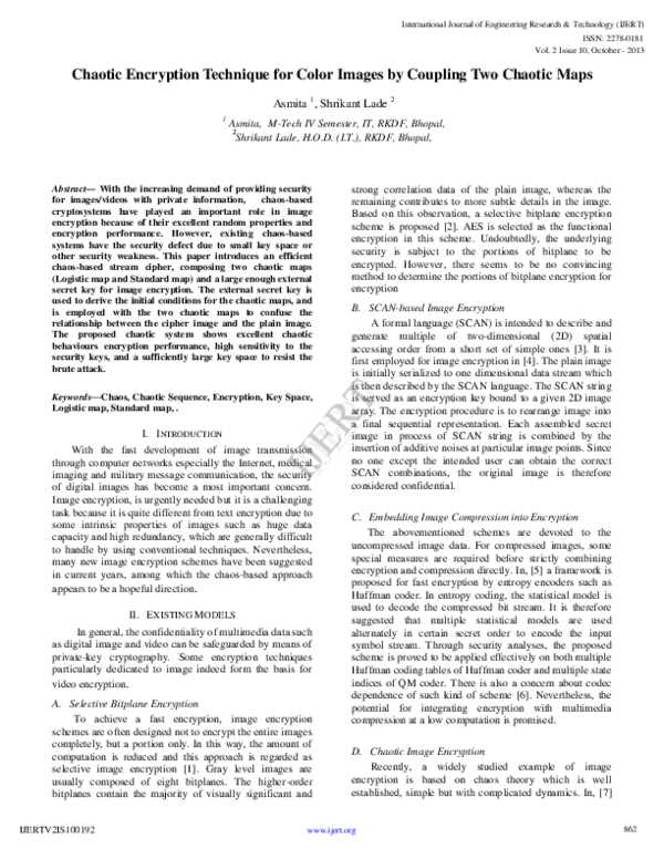 Pdf Ijert Chaotic Encryption Technique For Color Images By Coupling Two Chaotic Maps 