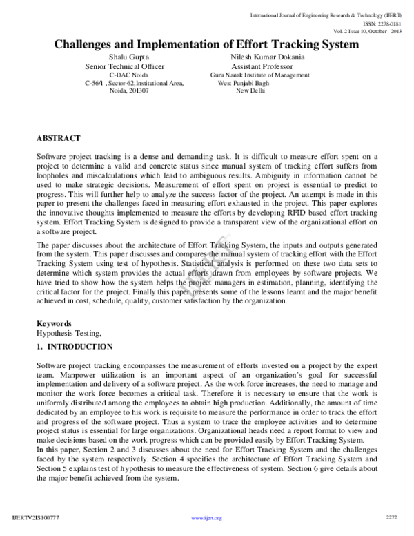 Pdf Ijert Challenges And Implementation Of Effort Tracking System Ijert Journal