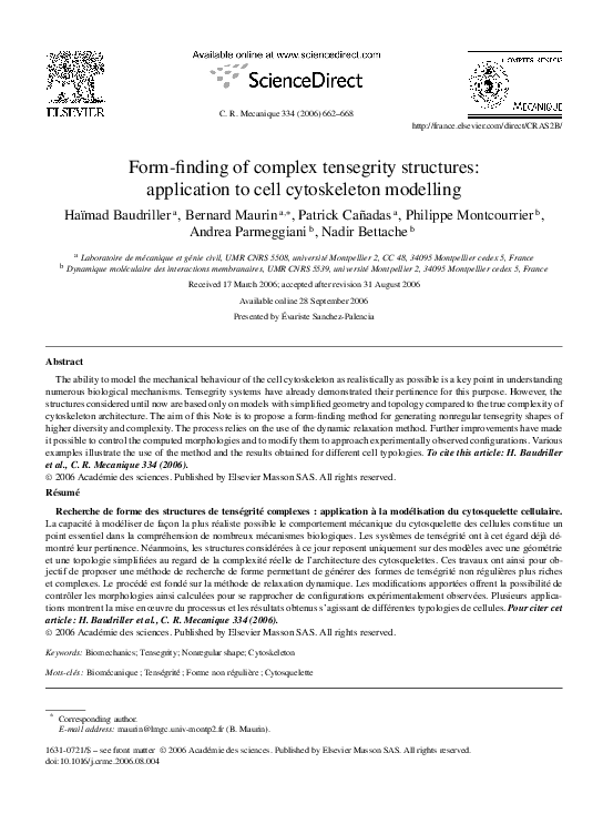 (PDF) Form-finding of complex tensegrity structures: application to cell cytoskeleton modelling