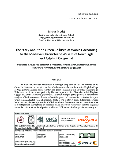 (PDF) The Story About the Green Children of Woolpit According to the ...