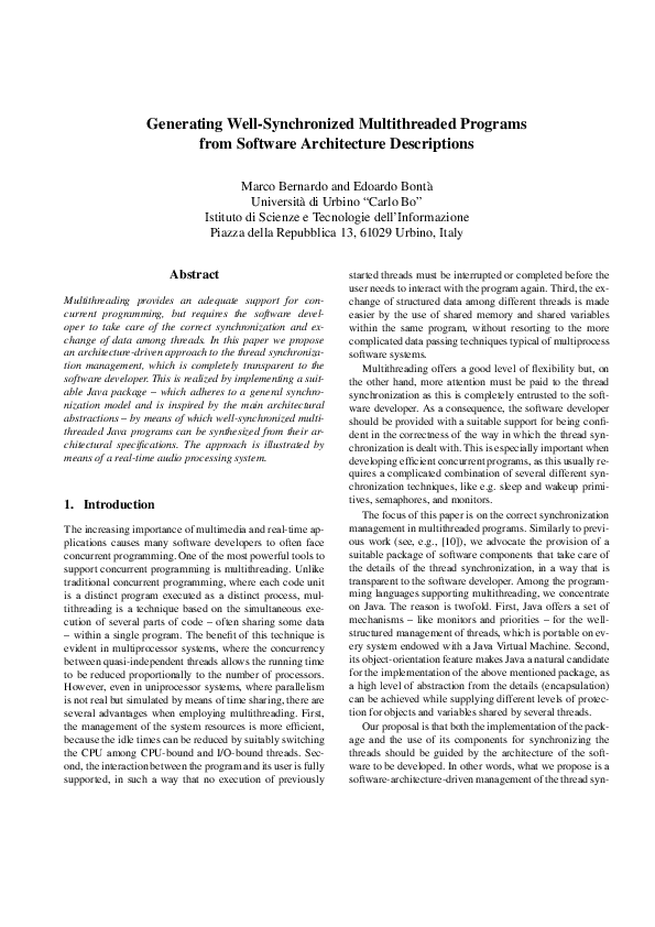 (PDF) Generating well-synchronized multithreaded programs from software architecture descriptions