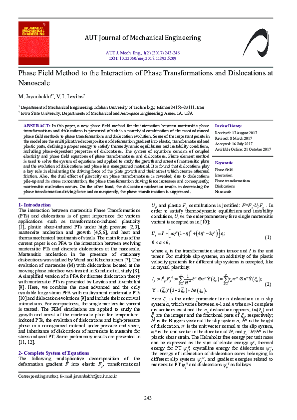 (PDF) Phase Field Method to the Interaction of Phase Transformations and Dislocations at Nanoscale