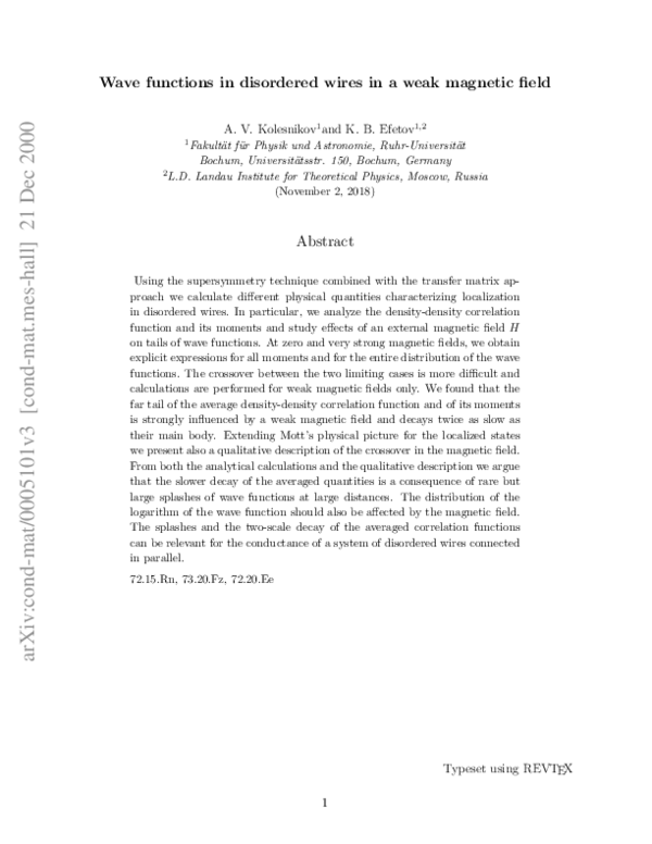Pdf Two Scale Localization Of Wave Functions In Disordered Wires In A