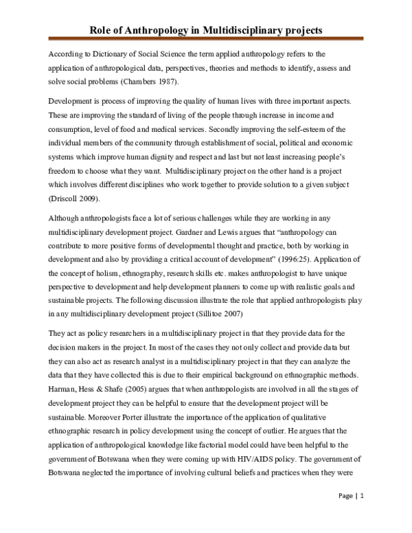 (DOC) Role of anthropology in multidisciplinary projects