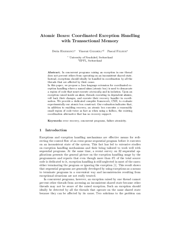 (PDF) Atomic Boxes: Coordinated Exception Handling with Transactional Memory