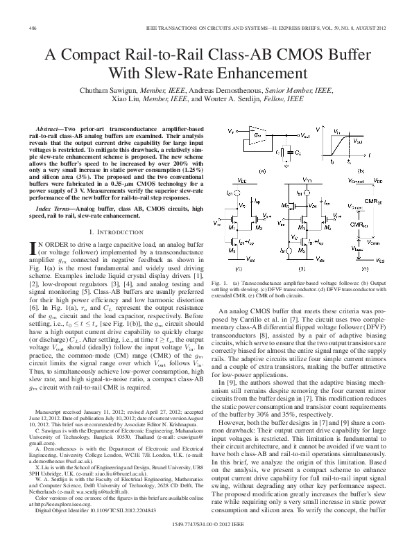 (PDF) A Compact Rail-to-Rail Class-AB CMOS Buffer With Slew-Rate Enhancement