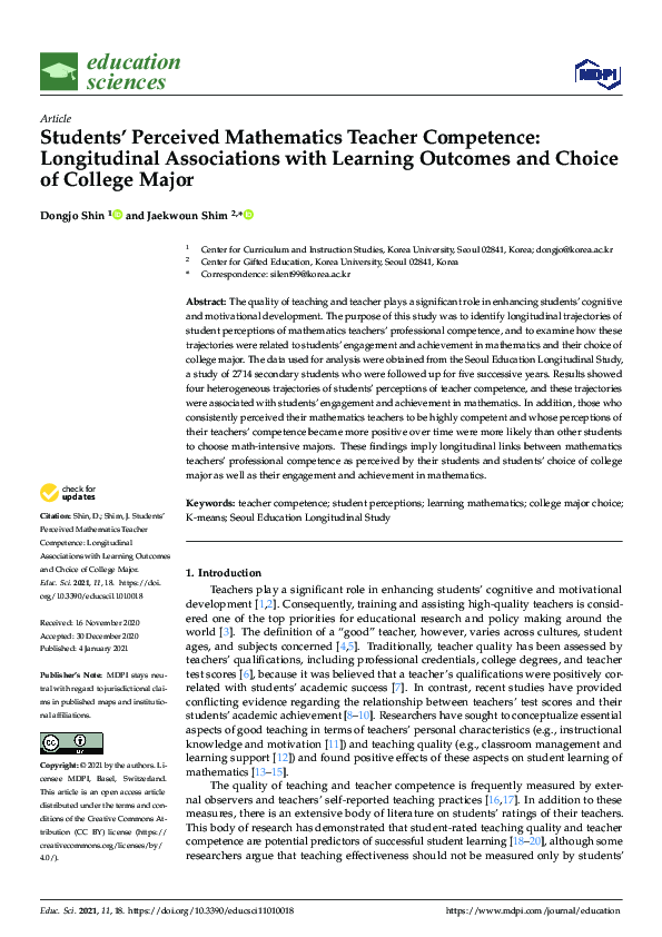 (PDF) Students’ Perceived Mathematics Teacher Competence: Longitudinal ...