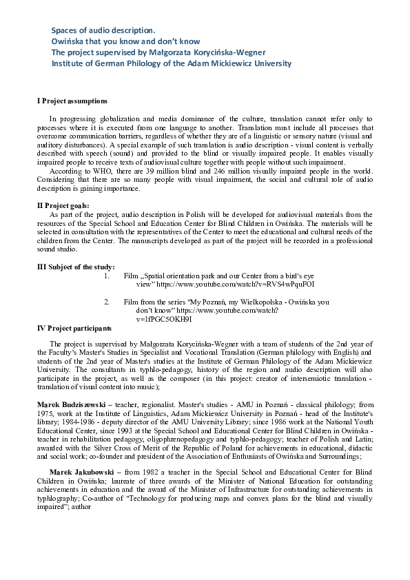 (PDF) Spaces of audio description - project