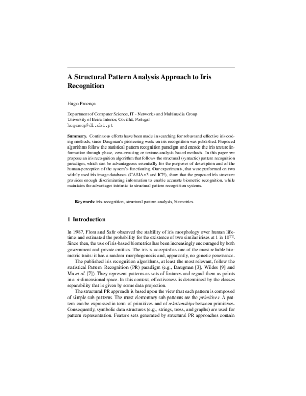 (PDF) A structural pattern analysis approach to Iris recognition