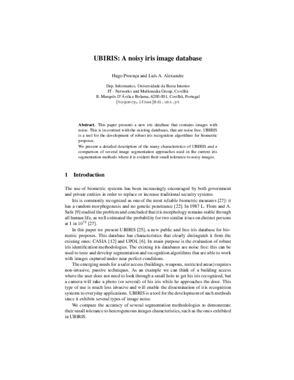 (PDF) UBIRIS: A Noisy Iris Image Database