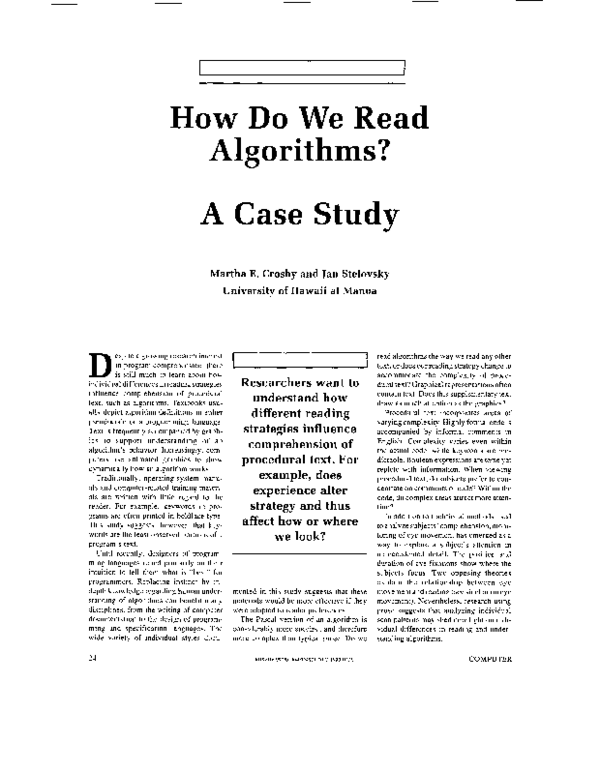 (PDF) How do we read algorithms? A case study