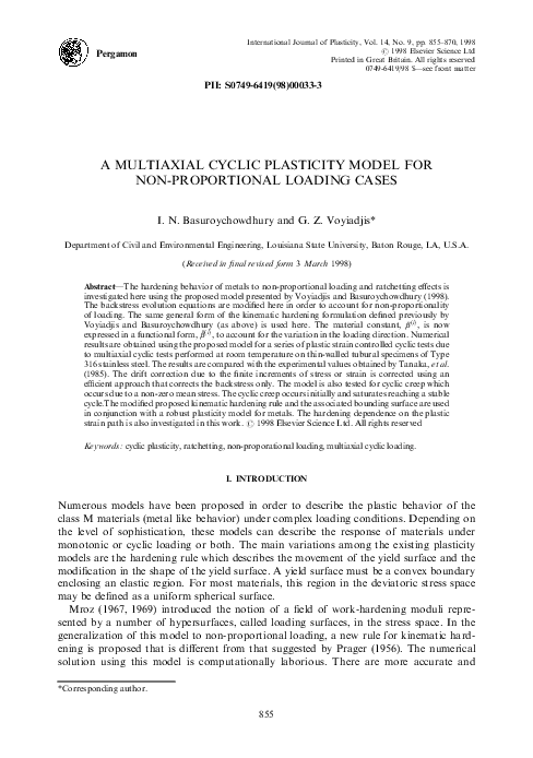 (PDF) A multiaxial cyclic plasticity model for non-proportional loading cases