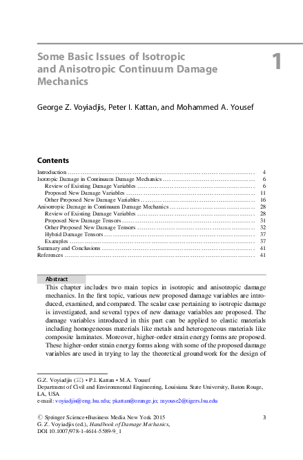 (PDF) Some Basic Issues of Isotropic and Anisotropic Continuum Damage Mechanics