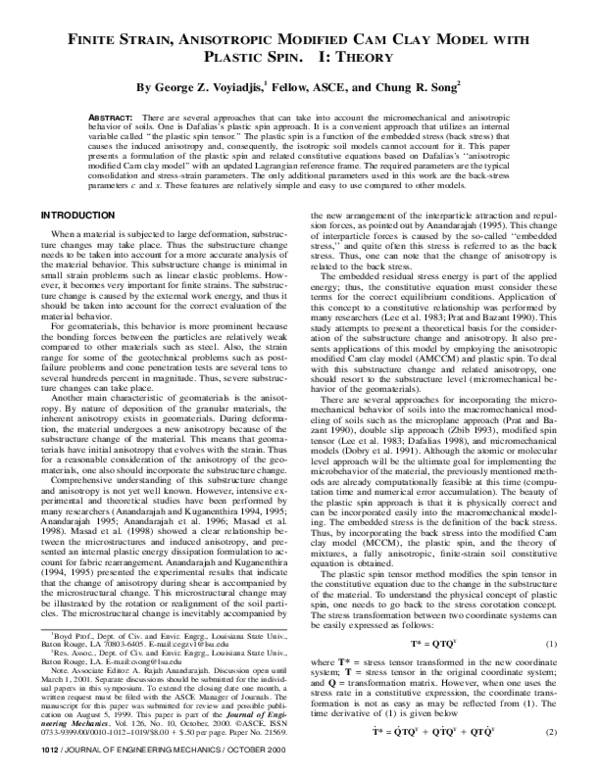 Pdf Anisotropic Cam Clay Model With Plastic Spin